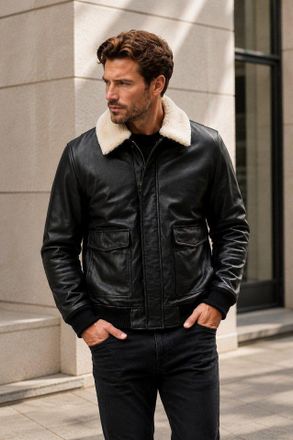 Milestone Lederjacke MSAlfio Lammnappa mit abnehmbarem Lammfellkragen im Aviator-Stil