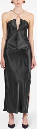 Ferragamo Satin Crossover Tank Top - Black