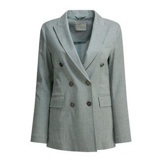 Circolo 1901 Femme, Vestes, Bleu, Taille: 36 FR Blazer Crois&eacute; en Lin M&eacute;lang&eacute;
