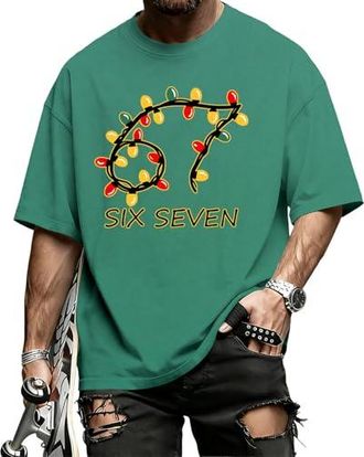 Generic 67 Chemise de No&euml;l - Col rond surdimensionn&eacute; - T-shirt de No&euml;l &agrave; manches courtes pour homme - Hauts d&eacute;t&eacute; tendance - Pour un usage quotidien, Vert, 3XL