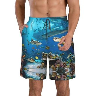 Generic Séchage Rapide Maillot De Bain Imprimé Tortues De Mer Shorts De Sport pour Homme Confortable Short De Planche pour Piscine Loisir Été XXL