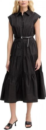 Michael Kors Femme, Robes, Noir, Taille: 42 FR Robe Chemise Sans Manches en Popeline de Coton avec Ceinture