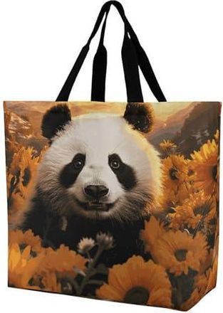 Generic Panda Et Tournesols Sac Fourre-Tout Pliable Tote Bag D&eacute;contract&eacute; Sac A Main Femmes Pour Gym Quotidienne Voyage