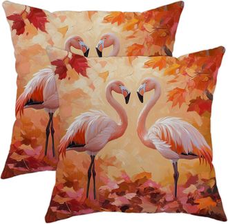 Generic Herbstflamingos Kissenbez&uuml;ge Komfort Sofakissen Modern Zierkissenbez&uuml;ge F&uuml;r Heimdekoration Balkon Sofa 45X45Cm 2Er Set