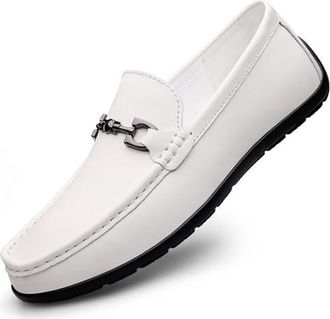 Generic Mocassins décontractés en cuir véritable pour homme - Mocassins à enfiler pour un usage quotidien, blanc, 38 2/3 EU