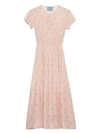 Prada robe mi-longue à fleurs - Rose