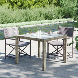 vidaXL Vidaxl - Table de jardin 90x90x75 cm Verre trempé et résine tressée Gris
