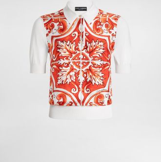 Dolce & Gabbana Pullover Aus Seide Mit Majolika-print - Frau Strickwaren Multicolor 38