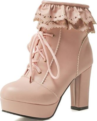 SJJH Bottines &agrave; fermeture &eacute;clair lat&eacute;rale | Bottes pour femme pour port saisonnier, talon de 9,5 cm, style cor&eacute;en, polyvalent, Rose, 40 EU