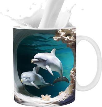 Generic Delphin Keramikbecher - Neuheit Kaffeetasse, Kaffeebecher Zum Trinken, Keramikbecher F&uuml;r Wein | 350Ml Keramik-Tee- Und Kaffeetasse, Keramik-Reisebeche