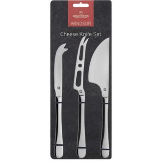 Grunwerg Windsor Carded Grunwerg 3-teiliges K&auml;semesserset, 18/0 Edelstahl, Schwarz