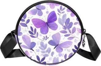 Generic Sac &agrave; bandouli&egrave;re rond pour femme, joli motif papillons roses, sac &agrave; dos &agrave; bandouli&egrave;re avec fermeture &eacute;clair, bretelles r&eacute;glables, sac &agrave; main rond d&eacute;c