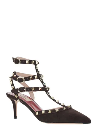 Valentino Garavani Womens Pumps Rockstud Suede Brown