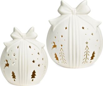 Matches 21 LED Deko Kugeln Geschenk aus Porzellan, Set in weiß - Winterliche Weihnachtsdeko mit Licht