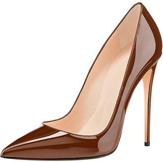elashe Escarpins Femmes - Chaussures Stilettos - 12CM Talon Aiguille - Femme Chaussure Escarpin Talons Hauts Bout Fermé Marron EU38