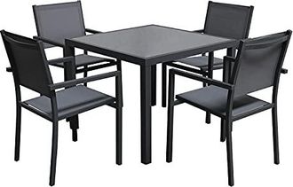 Happy Garden Salon de Jardin Bergamo en textil&egrave;ne Gris 4 Places - Aluminium Anthracite