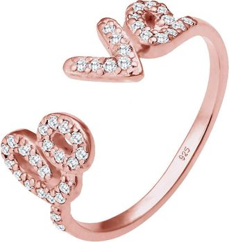 Elli Damen-Ring Love Schriftzug Zirkonia rosé vergoldet silber 925 Gold Größen verstellbar Gr. 54 (17.2) 0602930316_54