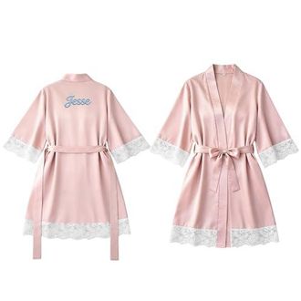 Generic Robes de chambre kimono personnalis&eacute;es en satin avec bordure en dentelle pour femmes, robe de mari&eacute;e/demoiselle dhonneur brod&eacute;e sur mesure, serviette 
