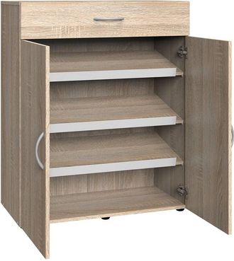 PEGANE Pegane - Meuble à chaussures avec 2 portes et 1 tiroir en bois mélamine coloris imitation chêne -longueur 80 x hauteur 98 x profondeur 40 cm