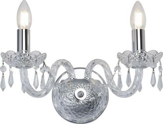 Searchlight Searchlight - Applique 2 branches hale métal chrome et pampilles cristal clair, E14 max 2x60w Larg 35cm Haut 20cm