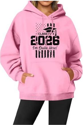 Generic 2026 Printemps Femmes Automne Hiver Tendance Hoodie Lettre Imprimer Sport Manches Longues Top, rose, XXL