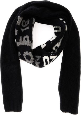 Maison Margiela Wool & Nylon Intarsia Logo Scarf - Black