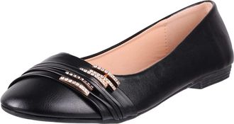 Elara Damen Ballerinas Bequem Lederoptik Strass Flach Chunkyrayan B069-BL-Black-36