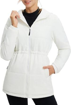 Baleaf Veste de course &agrave; pied l&eacute;g&egrave;re et isolante pour femme - Col montant - Veste dhiver chaude - Strentchy Althletic, blanc, M