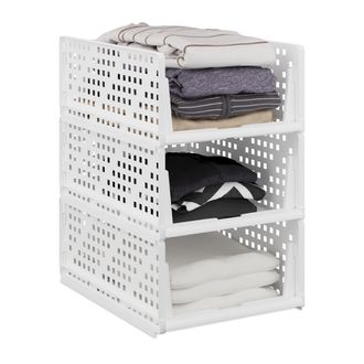 Relaxdays Schrank Organizer 3er Set, stapelbare Kleiderschrank Aufbewahrungsboxen, 18 x 33,5 x 43,5 cm, ausziehbar, wei&szlig;