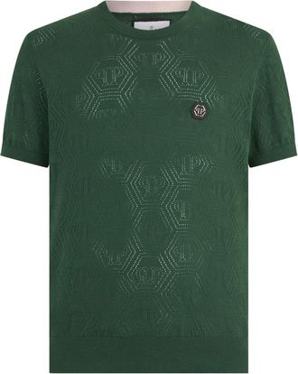 Philipp Plein Homme, Pulls, Vert, Taille: XL T-Shirt Col Rond Monogramme Ajour&eacute;