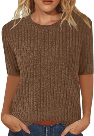 Generic Tee Shirt Femme Grande Taille D&eacute;contract&eacute; Imprim&eacute; T-Shirts Haut Manche 3/4 D&eacute;t&eacute; L&acirc;che De Base Tshirt Sport Blanc Col Rond Tops Tunique Manches 3/4 D&eacute;c