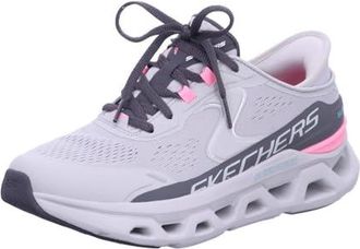 Skechers Femme Glide-Step Atlus Hands Free Slip-ins Basket, Gray Synthetic/Mesh/Pink Trim, 38.5 EU