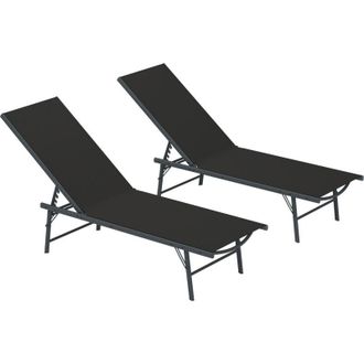 OUTSUNNY Lot de 2 bains de soleil - Outsunny - pliantes - inclinables - en textil&egrave;ne - de plage relax camping - 54 x 164 x 84 cm - noir