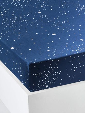 Vertbaudet Kinder Spannbettlaken Polarstern Oeko-Texdunkelblau90X200