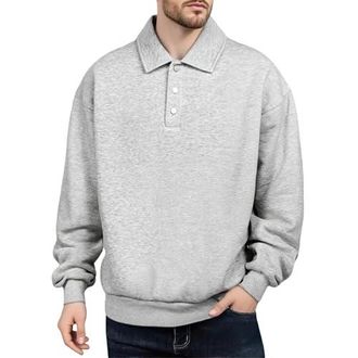 Generic Sweat-shirt uni léger pour homme, chemise ample décontractée à manches longues avec revers boutonné, vêtements pour entraînement intérieur et extérieu