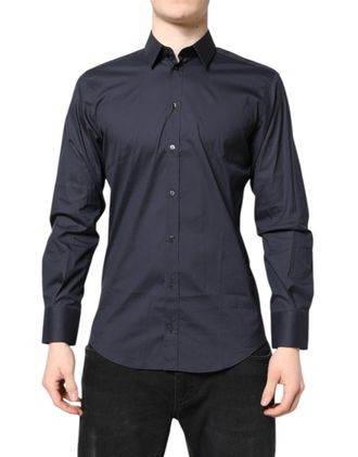 Dolce & Gabbana Mens Dark Blue Martini Cotton Dress Formal Shirt Nylon Elastane