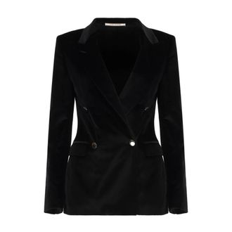 Tagliatore Samt-Sakko mit doppelreihiger Knopfleiste - - Jackets - Damen - Schwarzk - L