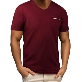 Generic T-shirt &agrave; col en V pour homme - L&eacute;ger et extensible - Couleur unie - Respirant - Manches courtes - Avec poche dentra&icirc;nement, 01 Wine, XXL