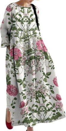 Generic Robe longue florale pour femme | Robe de plage décontractée surdimensionnée à manches 3/4 et col rond, Vert/fleur, M