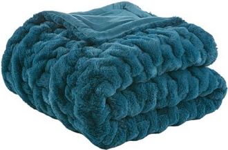 Madison Park Ruched Fur Luxury Throw Teal 50 * 60 Premium Soft Cozy Brushed Long Fur for Bed, Coach or Sofa