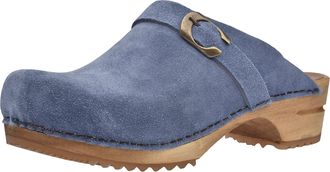 Sanita Hedi offener Clog, Wildleder | Original handgemacht | Leder-Holzclogs f&uuml;r Damen | Nachhaltige Sohle | Taube blau | 40 EU
