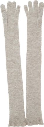 Brunello Cucinelli Sequin-Embellished Mohair-Wool Blend Gloves - White