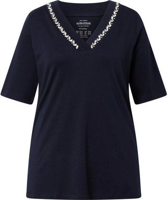 Ulla Popken T-Shirt T-Shirt Ziersteine V-Ausschnitt Halbarm