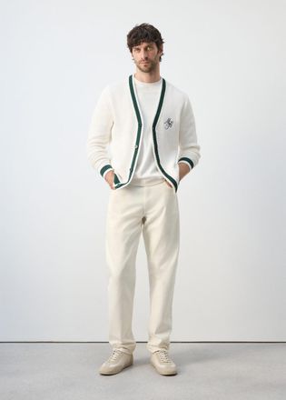 Mango Cardigan maille d&eacute;tail brod&eacute; blanc cass&eacute; - Homme - XL - MANGO MAN
