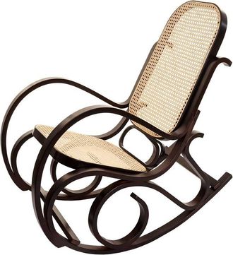 Hhg jamais utilisé] Rocking-chair fauteuil à bascule, couleur noyer, rotin