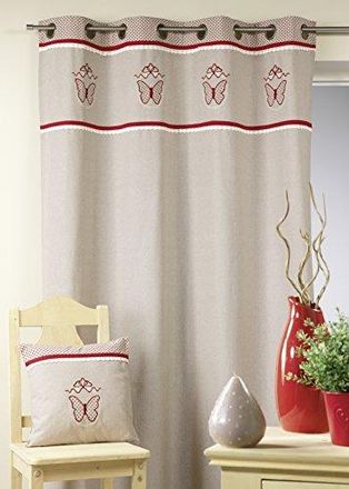 HOME MAISON hm69802988 Vorhang aus Baumwolle mit Riemchen Hoch Schmetterling Leinen 140 x 260 cm
