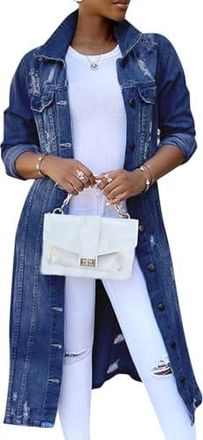 ORANDESIGNE Manteau Long en Denim pour Femme Hiver Jean Blousons à Manches Longues Bouton Manteau avec Poche Trench-coat Vintage Veste en Jean Overcoat Parka Outw