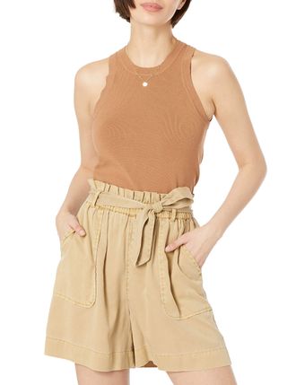 The Drop Damen Tank Top Gina, enganliegend, ärmellos, hoher Halsausschnitt, tiefer Armausschnitt, Erde, 3XL Große Größen