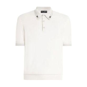Dolce & Gabbana Homme, Tops, Blanc, Taille: XL Polo en Soie &agrave; Manches Courtes