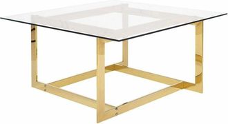 Beliani Couchtisch Gold Transparent 80 x 80 cm Glasplatte Poliert Glänzende Metallgestell Quadratisch Modern